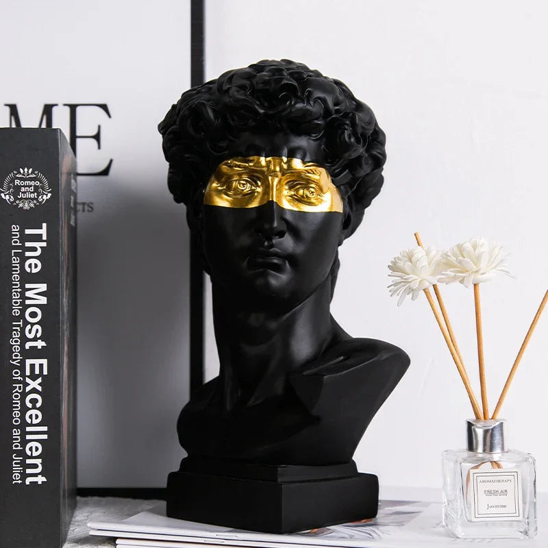 Golden David Mask Statue – Modern Greek Art Decor – BLISOME
